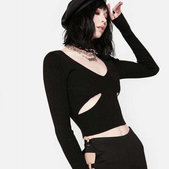 Dolls Kill | Sweaters | Dollskill Ribbed Cropped Cutout Sweater | Poshmark